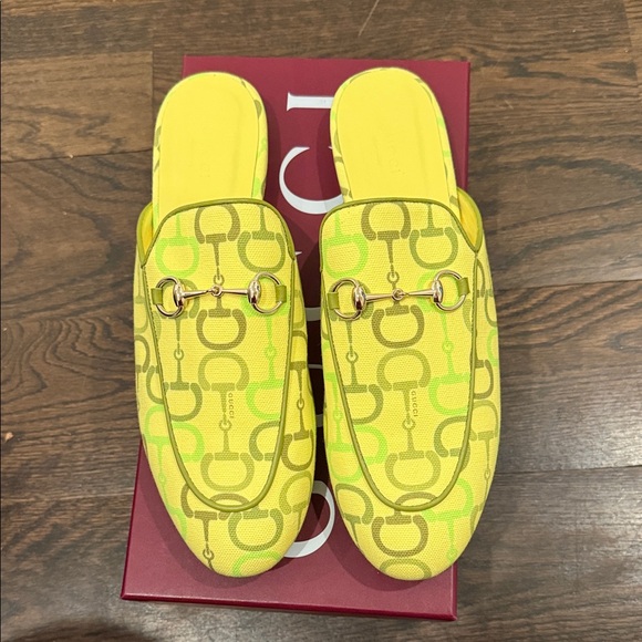 Gucci | Shoes | Gucci Yellow And Green Logo Mules | Poshmark
